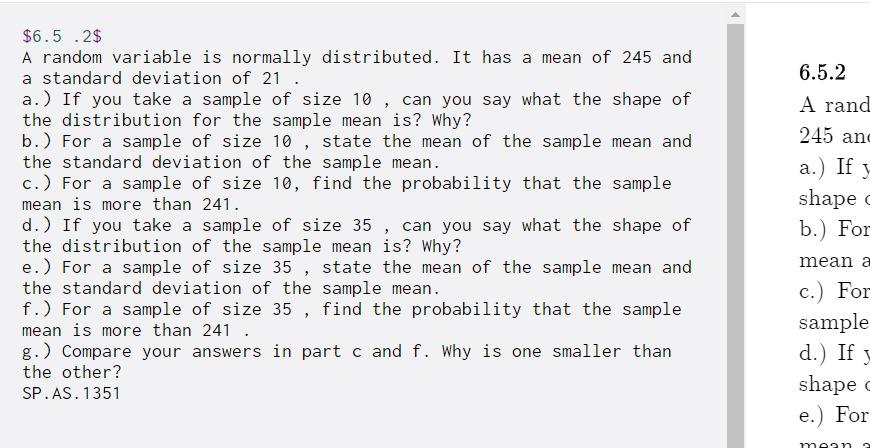 Solved $6.5.2$ A random variable is normally distributed. It | Chegg.com