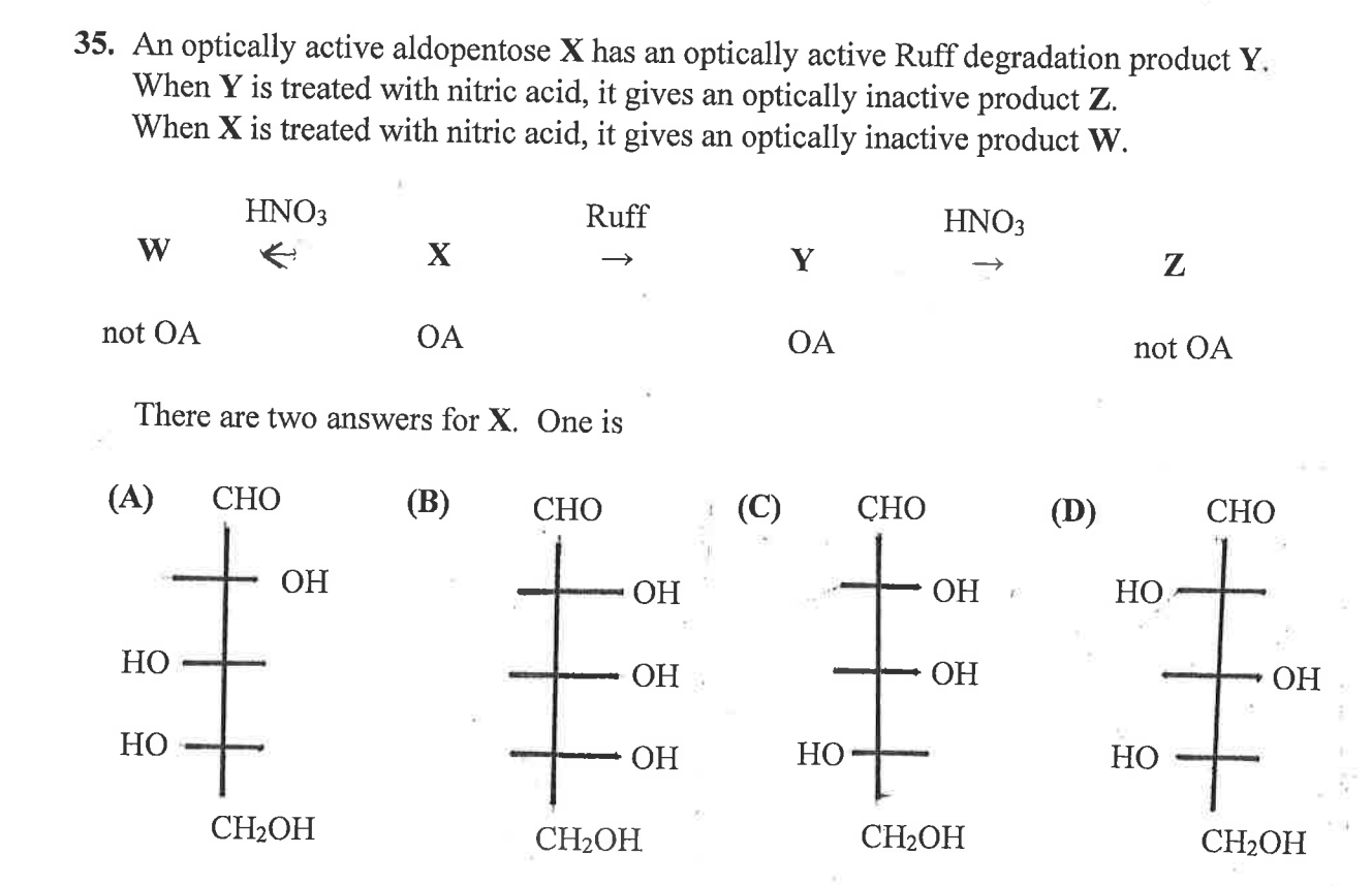 Solved 35. An optically active aldopentose X has an | Chegg.com