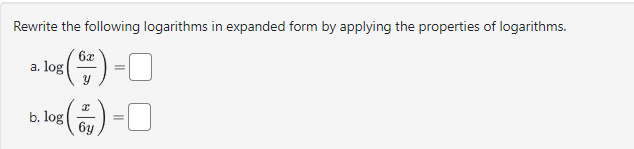 Solved Rewrite the following logarithms in expanded form by | Chegg.com Solved Rewrite the following logarithms in expanded form by | Chegg.com