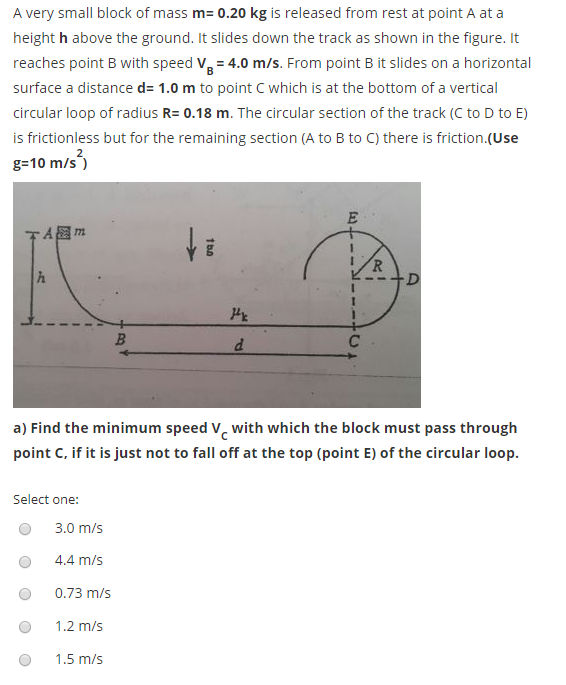 Solved A very small block of mass m=0.20 kg is released from | Chegg.com
