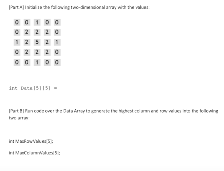 Solved [Part A] Initialize the following two-dimensional | Chegg.com