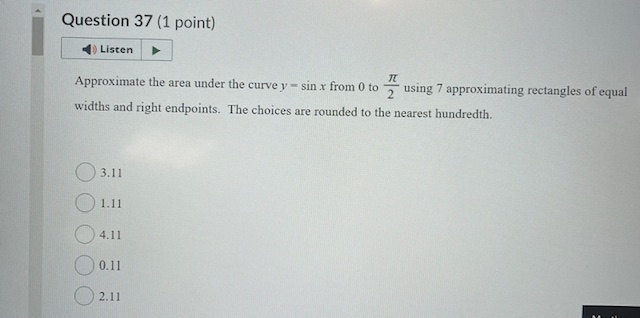 Solved Approximate the area under the curve y=sinx ﻿from 0 | Chegg.com