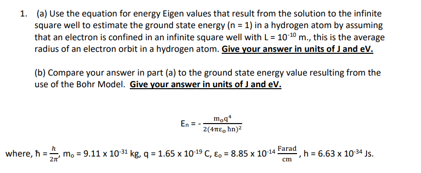 Solved 1. (a) Use the equation for energy Eigen values that | Chegg.com