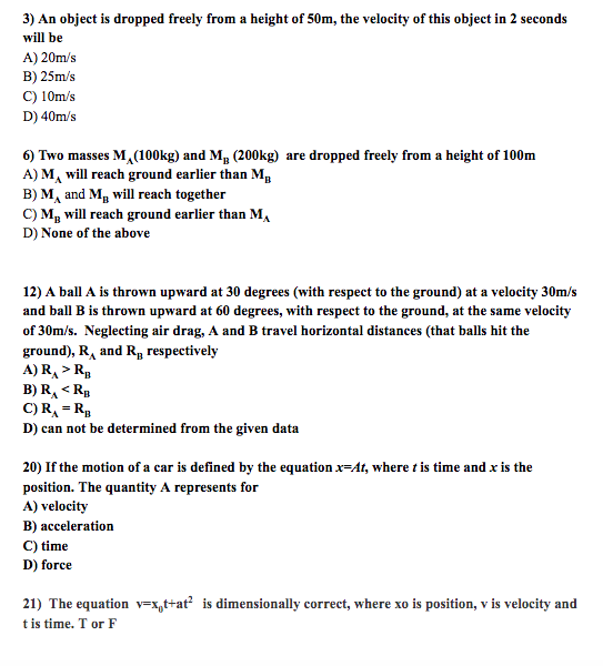 Solved 3 An Object Is Dropped Freely From A Height Of 50m