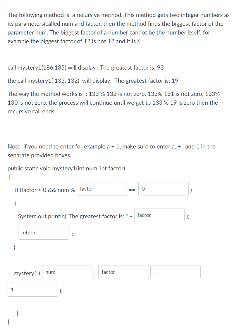 Solved The following method is a recursive method. This | Chegg.com
