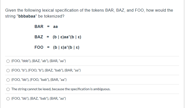 Solved Given the following lexical specification of the | Chegg.com