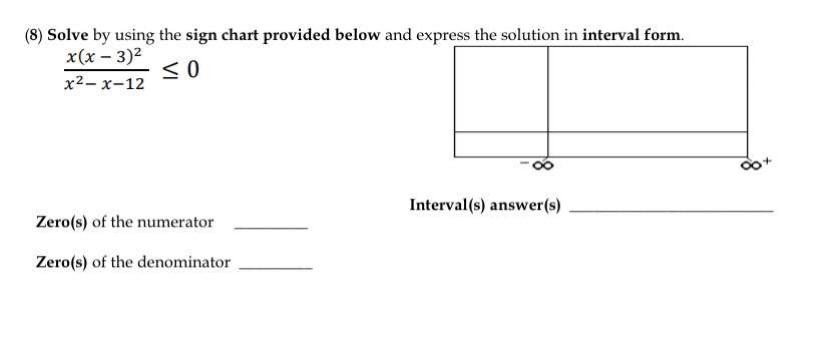 Solved (8) Solve by using the sign chart provided below and | Chegg.com