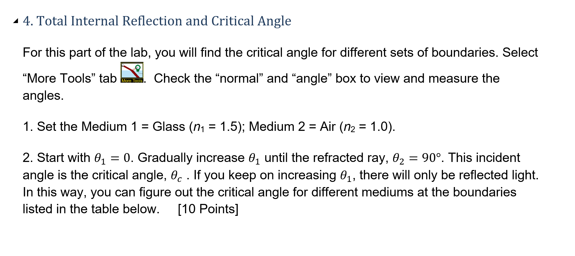 Solved 44. Total Internal Reflection and Critical Angle For | Chegg.com