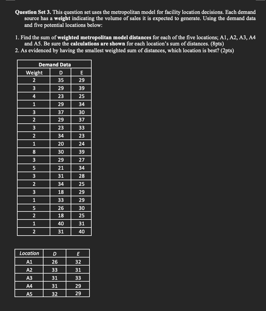 Solved Question Set 3. This question set uses the | Chegg.com