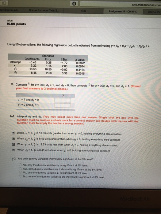 Solved Using 50 observations, the following regression | Chegg.com