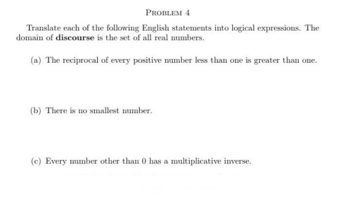 Solved Translate each of the following English statements | Chegg.com