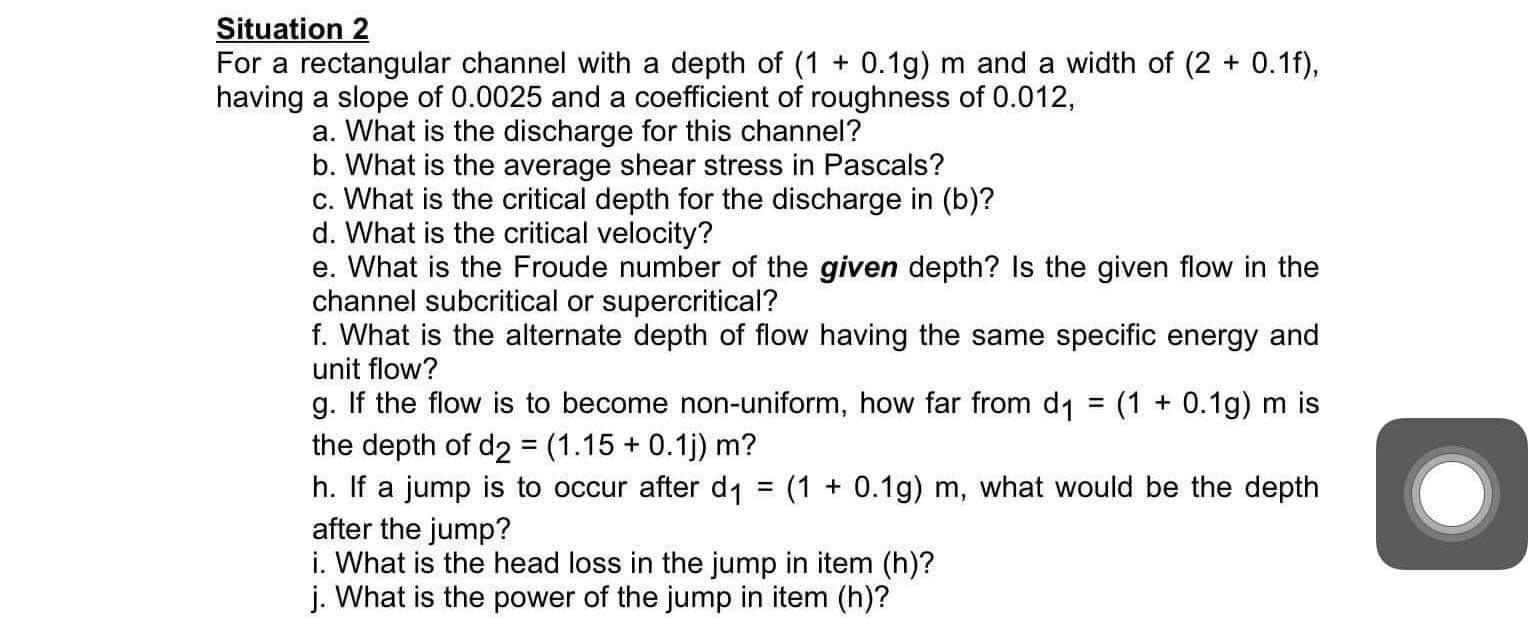 Solved Situation 2 For a rectangular channel with a depth of | Chegg.com