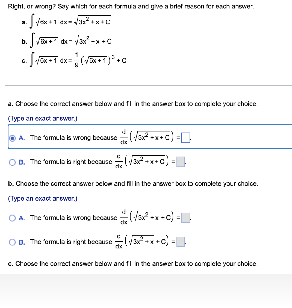 Solved Right, or wrong? Say which for each formula and give | Chegg.com