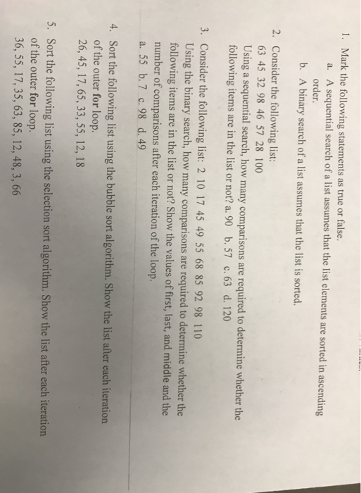 Solved 1 Mark The Following Statements As True Or False A 