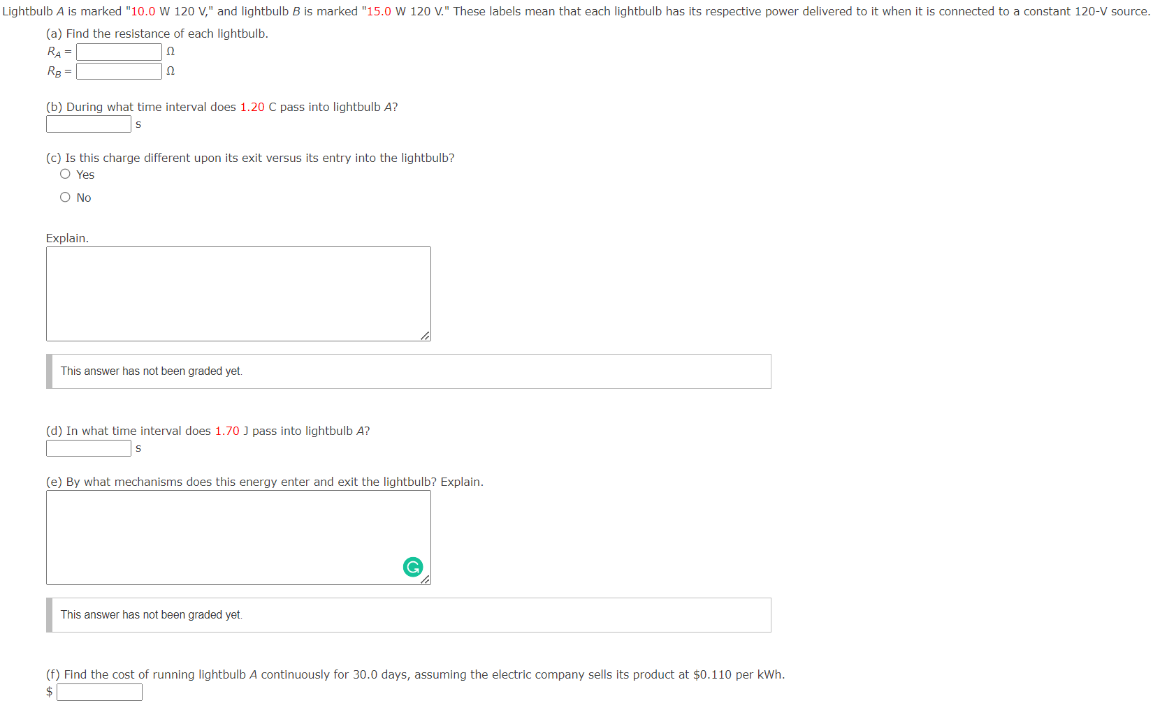 Solved (a) Find the resistance of each lightbulb. RA=RB=ΩΩ | Chegg.com