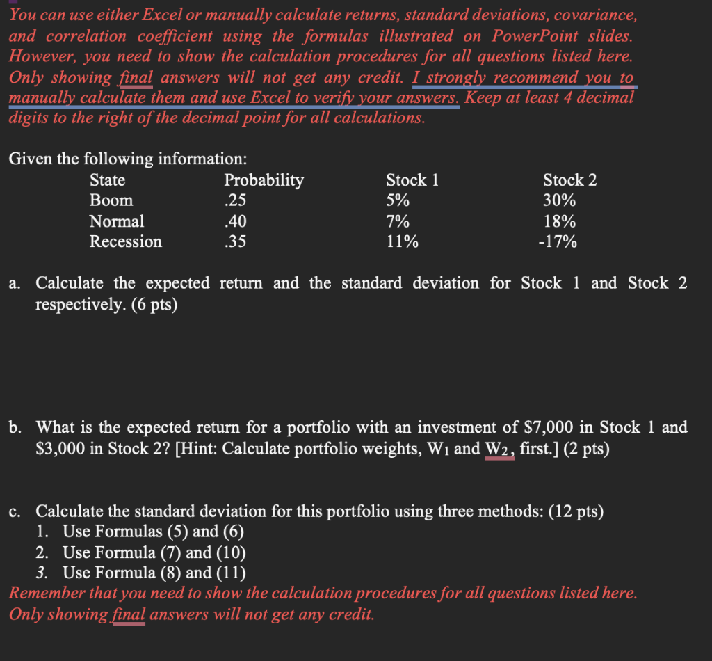 Solved You can use either Excel or manually calculate | Chegg.com