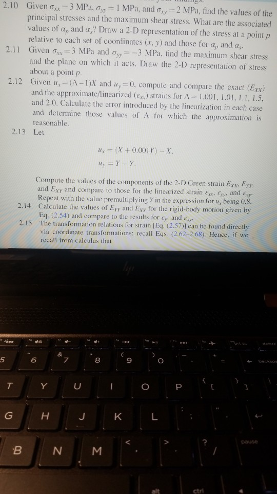 Solved C . 2.11 2.10 Given ox=3 MPa, Oyy = 1 MPa, and oxy = | Chegg.com