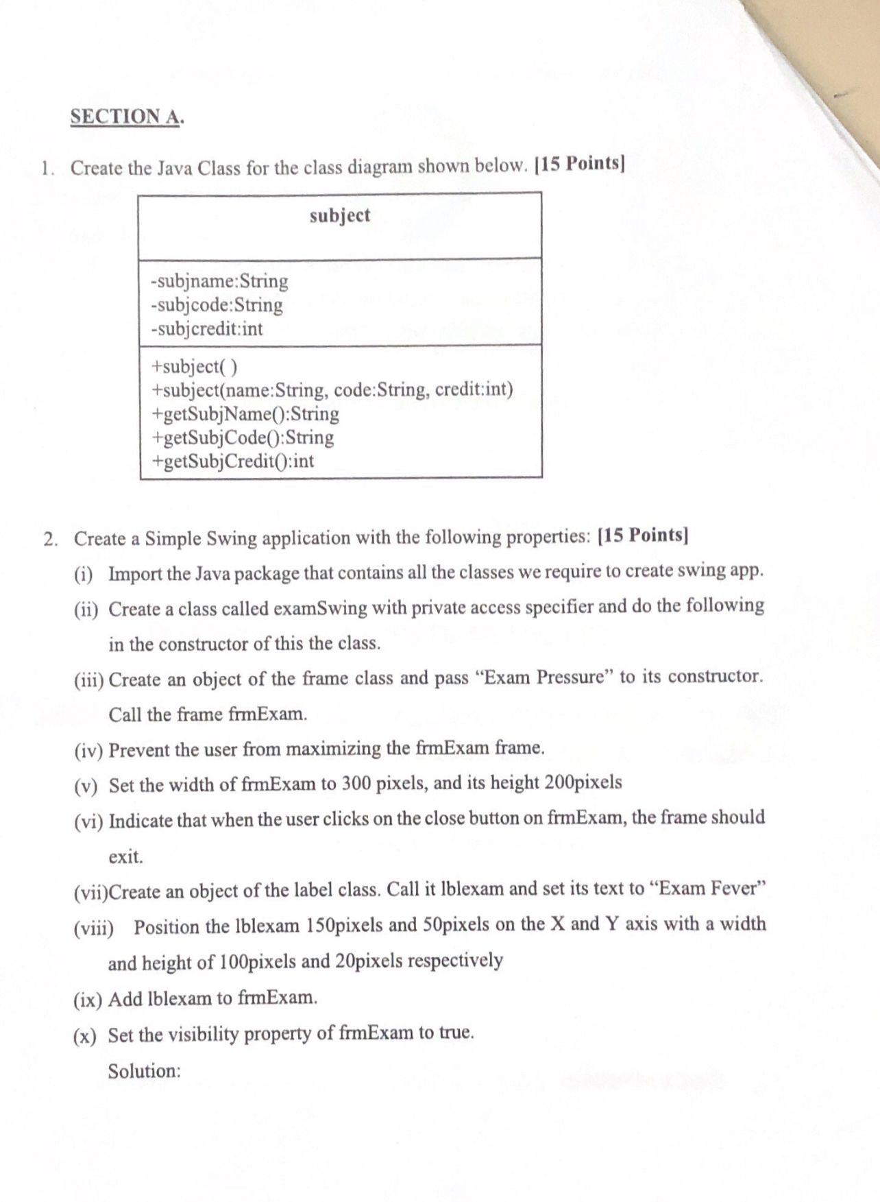 Solved 1. Create the Java Class for the class diagram shown | Chegg.com