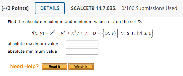 Solved [-12 Points] DETAILS SCALCET9 14.7.035. 0/100 | Chegg.com
