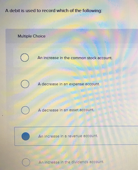 Solved A debit is used to record which of the following: | Chegg.com