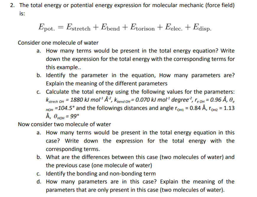 2. The total energy or potential energy expression | Chegg.com