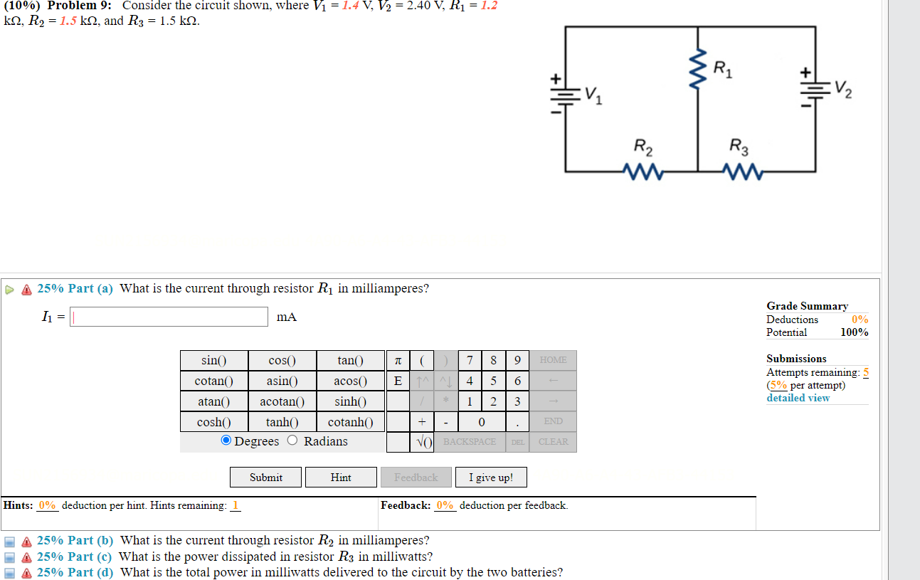 Solved (10\%) Problem 9: Consider the circuit shown, where | Chegg.com