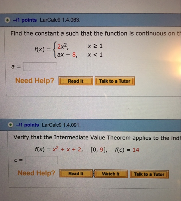 Solved .ㅢ1 points LarCalc9 1.4.063. Find the constant a such | Chegg.com