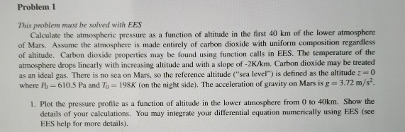 Problem 1 This problem must be solved with EES | Chegg.com