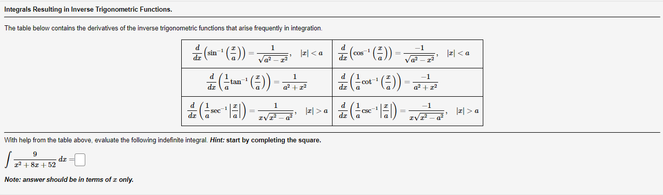 Solved Integrals Resulting in Inverse Trigonometric | Chegg.com