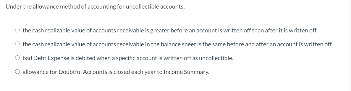 Solved Under the allowance method of accounting for | Chegg.com