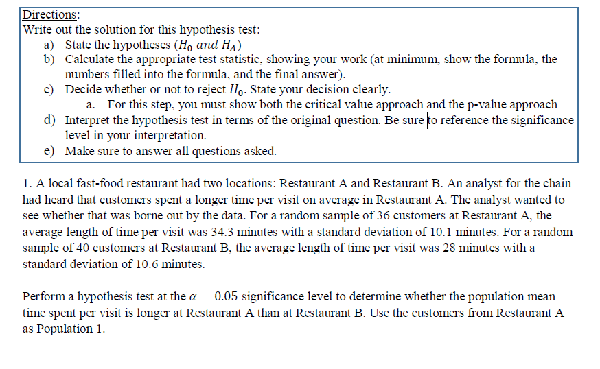 Solved Write out the solution for this hypothesis test: a) | Chegg.com