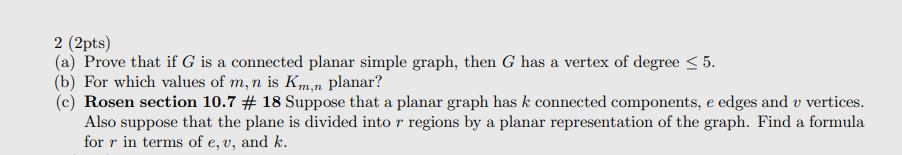 Solved 2 (2pts) (a) Prove that if G is a connected planar | Chegg.com