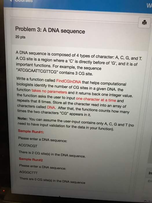 Solved Problem 3: A DNA sequence 20 pts A DNA sequence is | Chegg.com