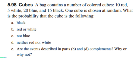 Solved 5.98 Cubes A bag contains a number of colored cubes: | Chegg.com