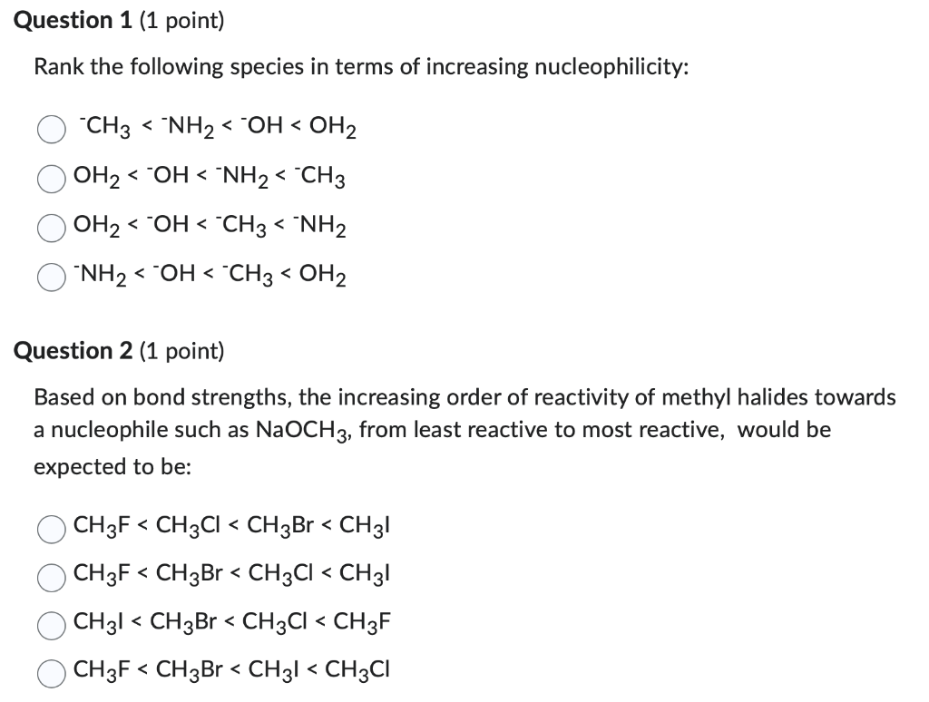 Solved Rank the following species in terms of increasing | Chegg.com