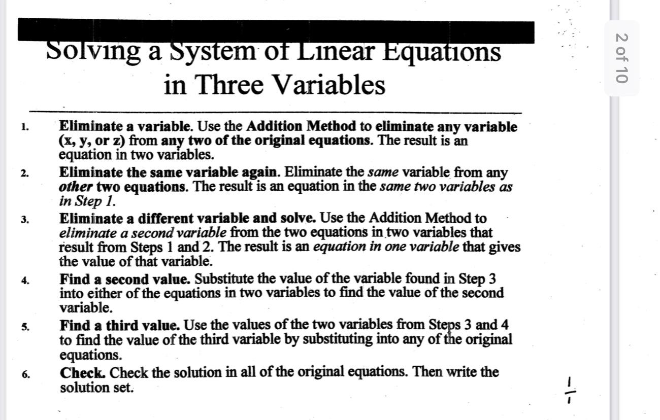 Solved Solving A System Of Linear Equations In Three Chegg
