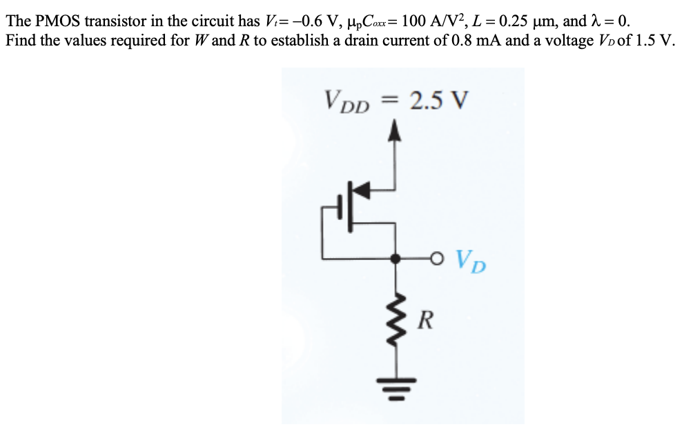 Solved The PMOS transistor in the circuit has Vt=−0.6 | Chegg.com
