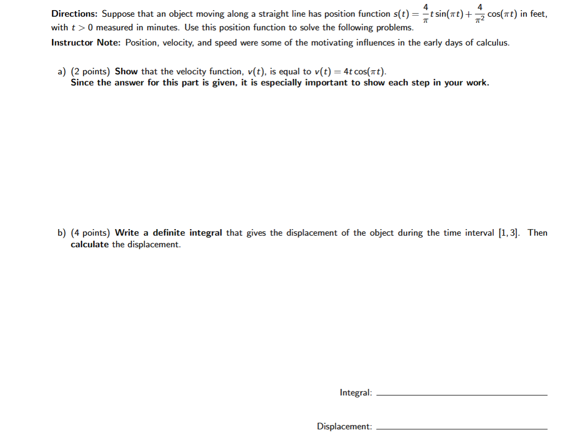 Solved Directions: Suppose that an object moving along a | Chegg.com