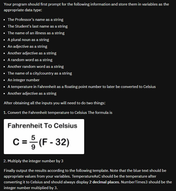 Solved This code is for C++. It's just a madlib style prompt | Chegg.com