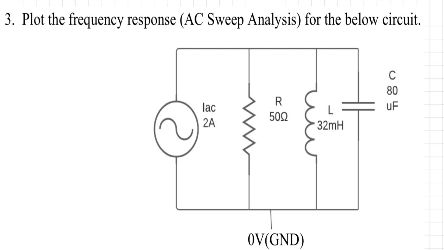 Solved 3. Plot the frequency response (AC Sweep Analysis) | Chegg.com