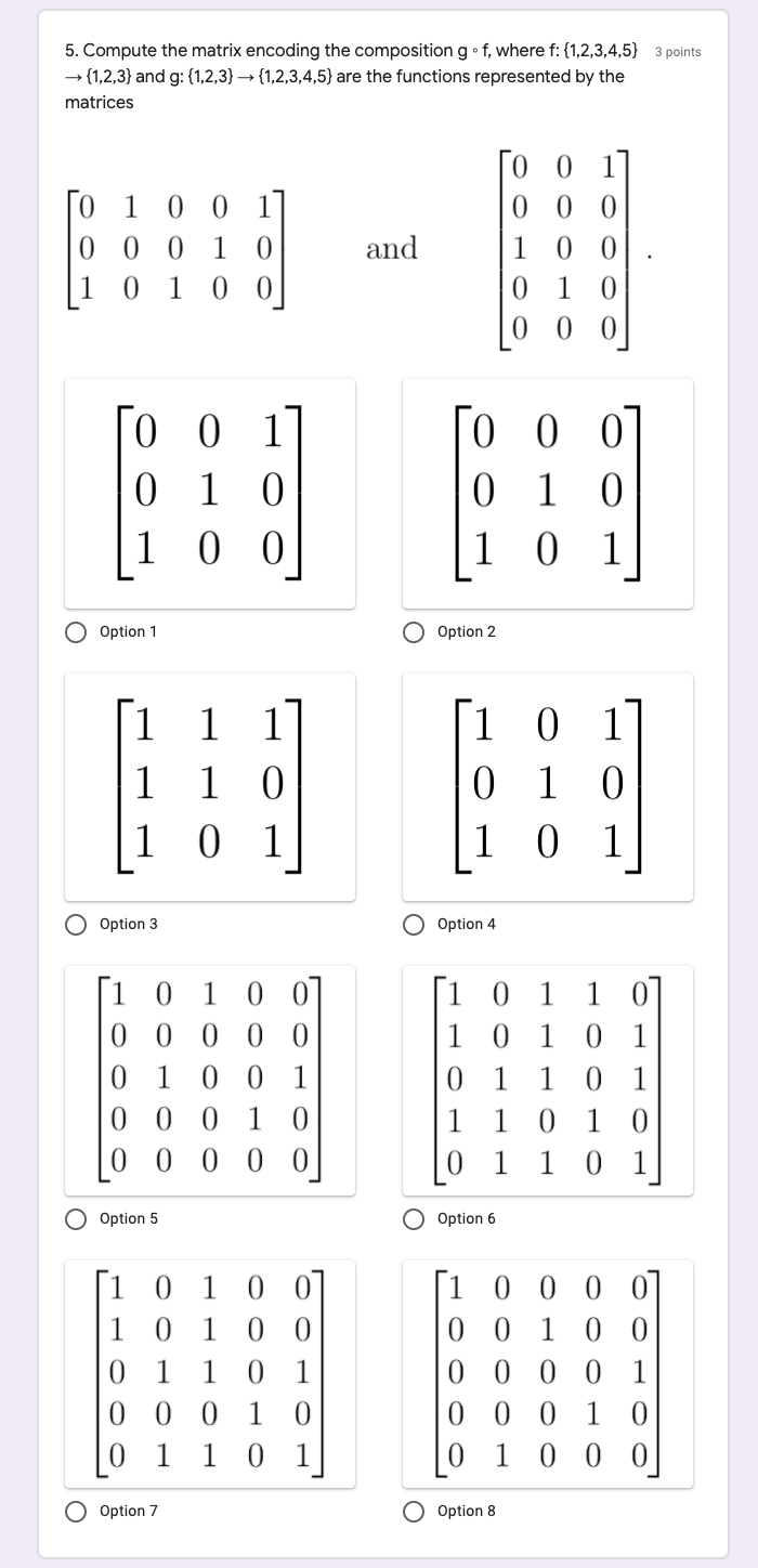 Solved 5. Compute the matrix encoding the composition gf, | Chegg.com