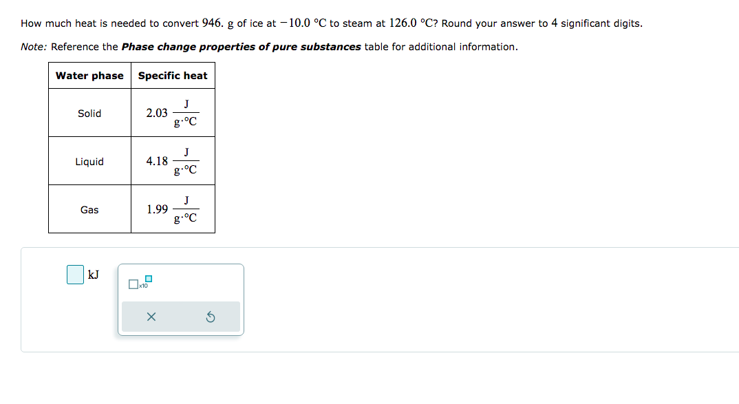 Solved How much heat is needed to convert 946. g of ice at | Chegg.com