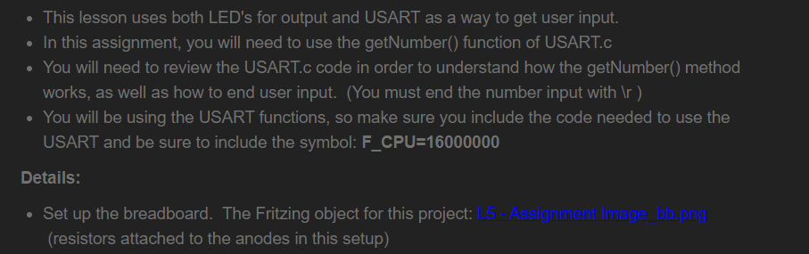This lesson uses both LED's for output and USART as | Chegg.com