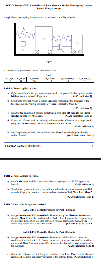 Solved A typical two-mass spring damper system is presented | Chegg.com