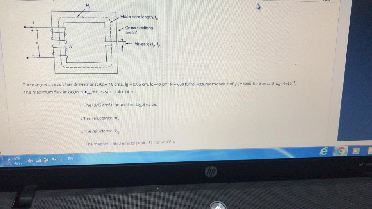 Solved H Mean core length, Cross-sectional area A Air-gap: | Chegg.com