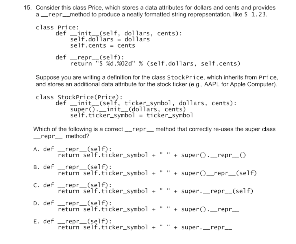 Solved 15. Consider this class Price, which stores a data | Chegg.com