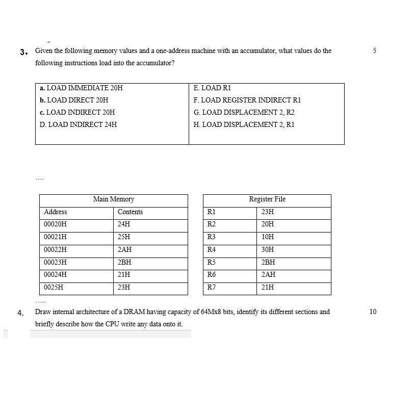 Solved 5 3. Given the following memory values and a | Chegg.com