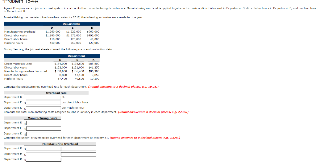 Solved "Problem 15-4A Agassi Company uses a job arder cost | Chegg.com