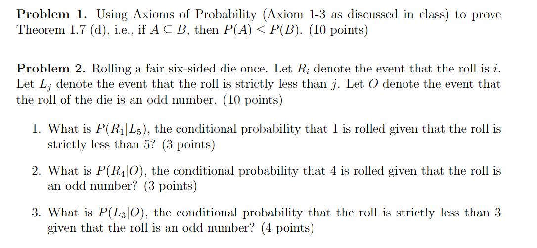 Solved Problem 1. Using Axioms of Probability (Axiom 1-3 as | Chegg.com