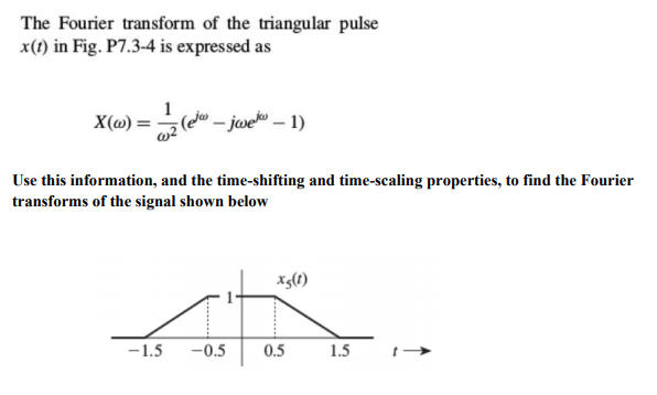 Solved The Fourier transform of the triangular pulse x(t) ?n | Chegg.com